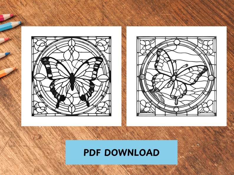 Stained Glass Butterfly Coloring Pages: 10 Printable Sheets (instant ...
