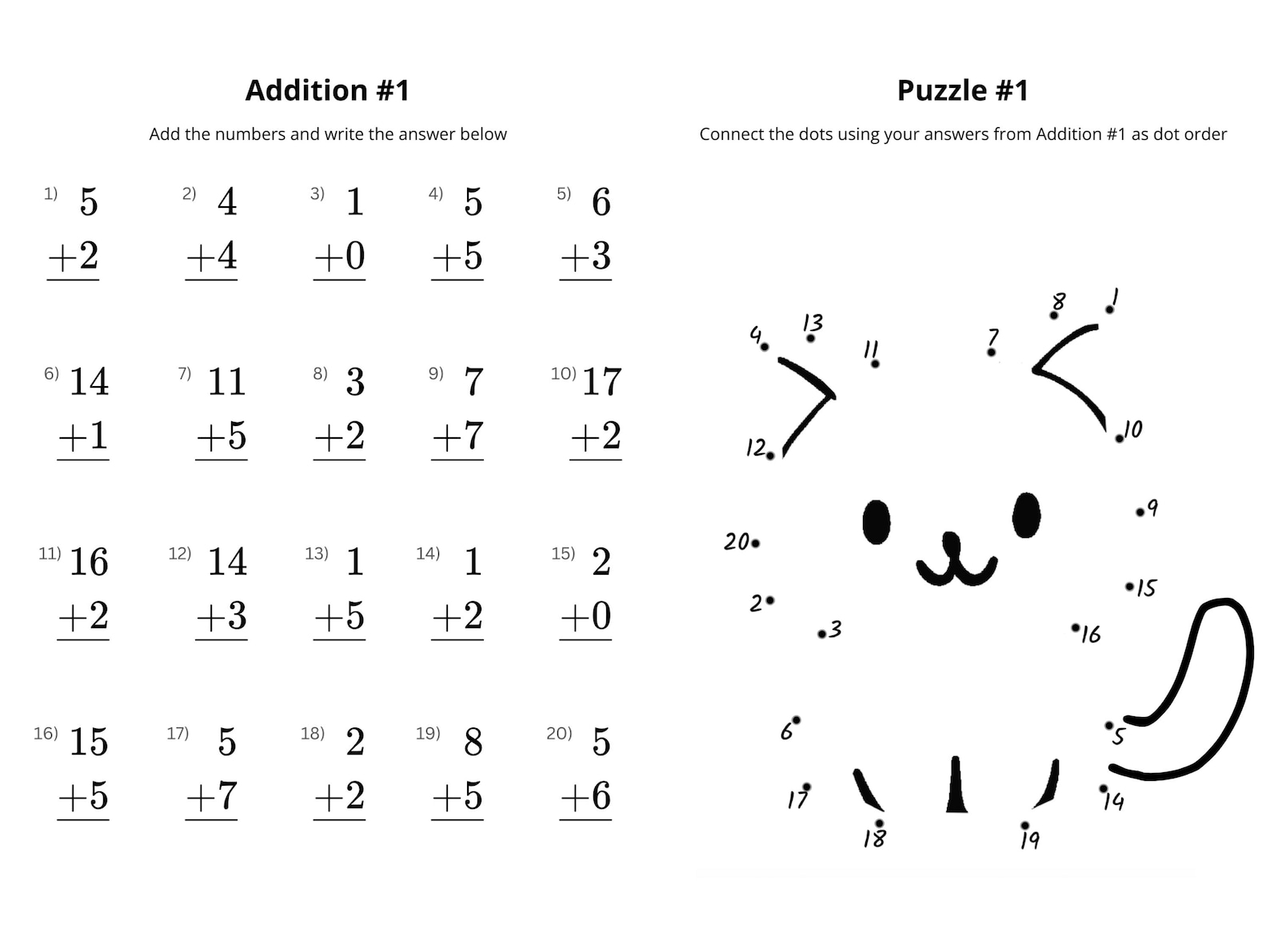 Grade 1 Math Addition & Connect the Dots Worksheets (digital Download ...