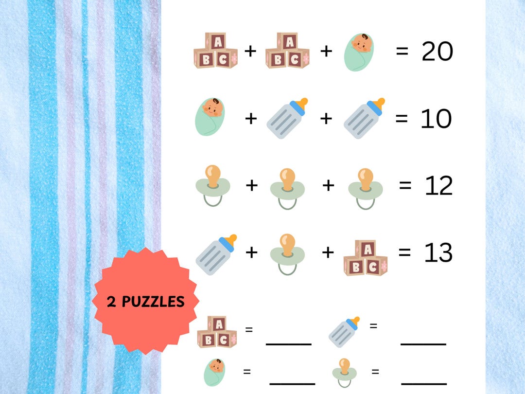 Baby Shower Math Puzzle | Solve the Equations & Find the Numbers ...