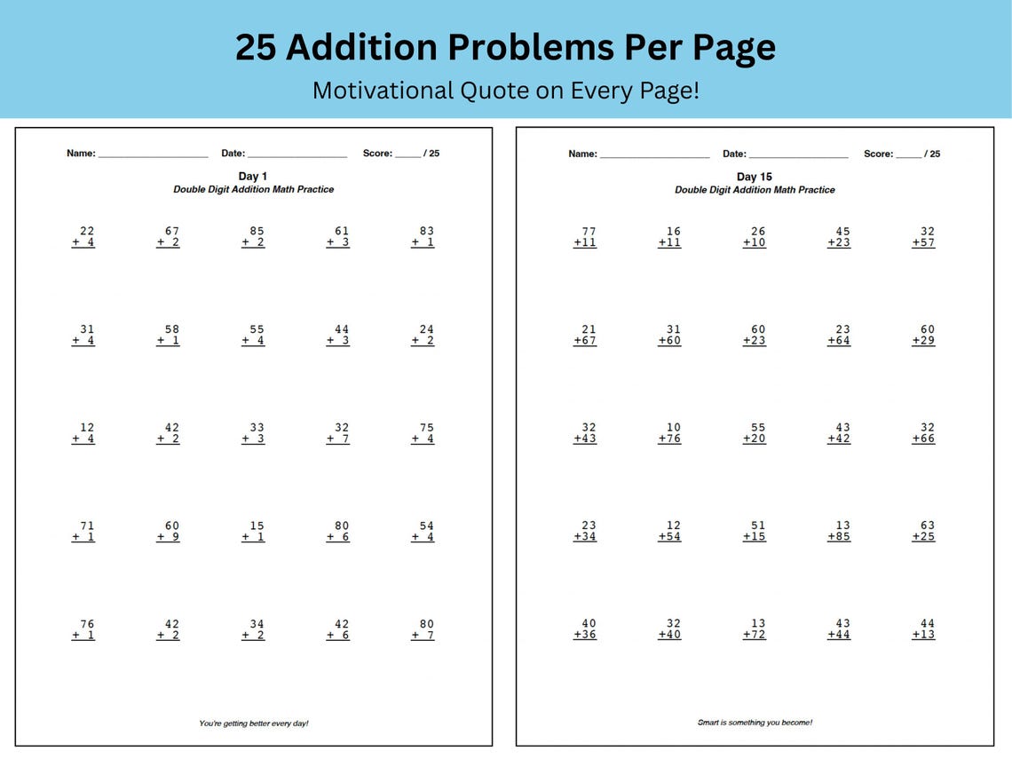 Double Digit Addition Practice Regrouping & No Regrouping – 40 ...