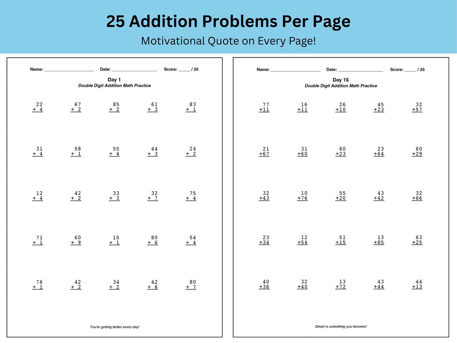 Double Digit Addition Practice Regrouping & No Regrouping – 40 ...