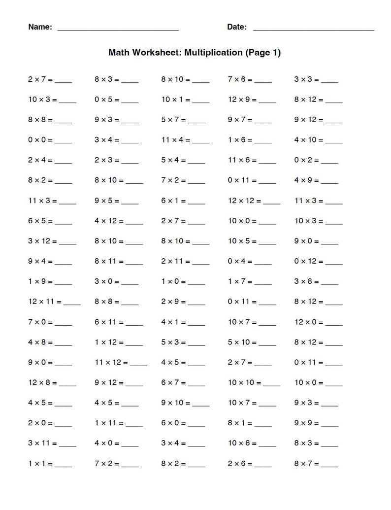 10 Multiplication Math Worksheets | 100 Problems per Page | Math Drills ...