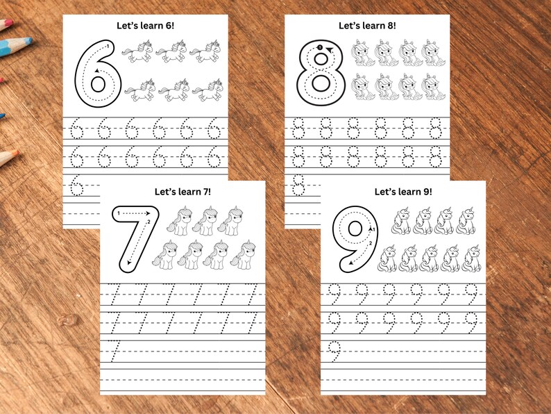 0-9 Unicorn Number Tracing Worksheets | Counting | Kids Printable Math ...