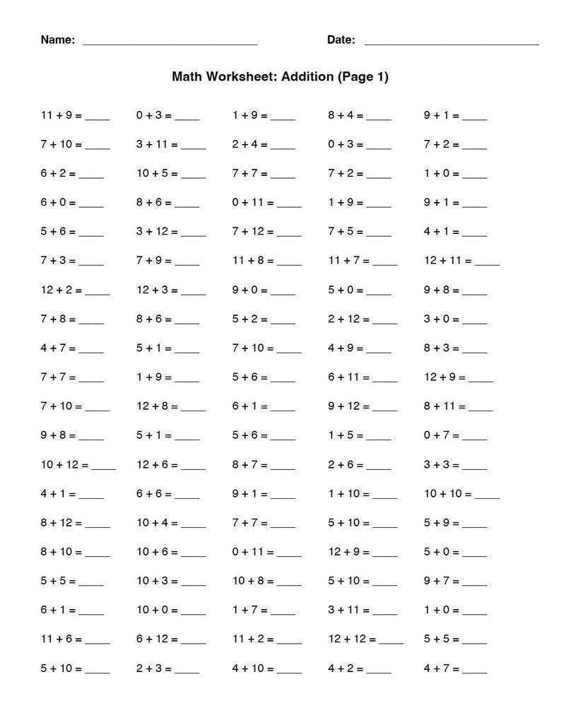 Addition Math Worksheets: 10 Pages, 100 Problems (printable PDF) - Etsy
