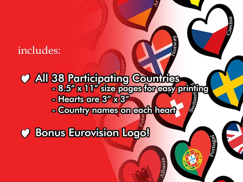 Eurovision Party Flags, DIY Decorations (digital Download 8.5" X 11 ...