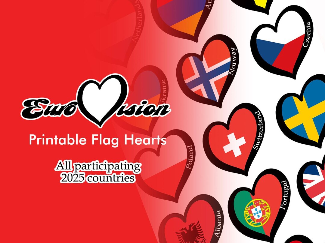 Eurovision Country Flags 2025, Eurovision Flags in Hearts, Eurovision ...