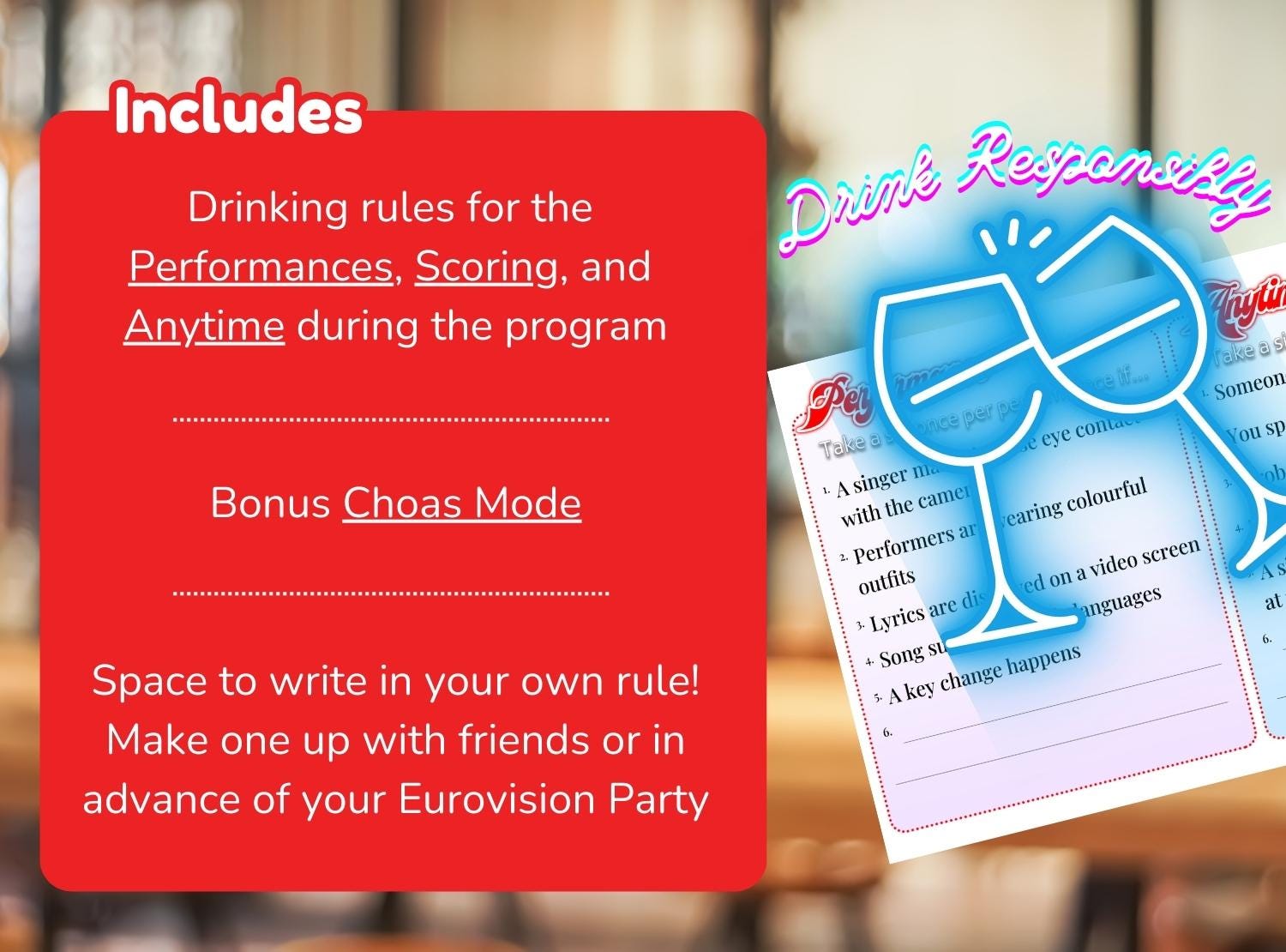 Eurovision Drinking Game – Printable PDF | Drinking Game Cards | Fun ...