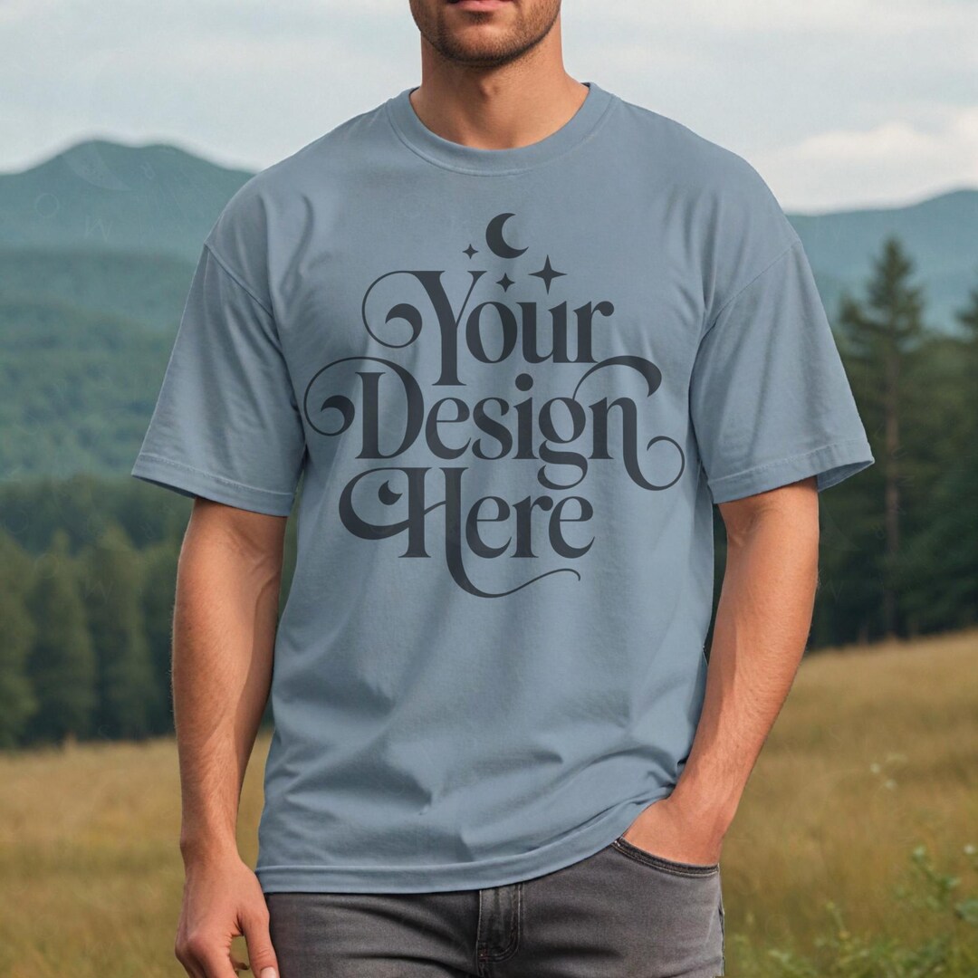 Gildan 64000 Stone Blue Mockup G640 Stone Blue T-shirt Man Mock-up ...
