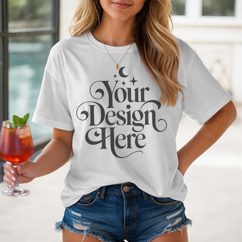 Comfort Colors 1717 White Summer Mockup White C1717 Beach T-shirt Mock-up CC 1717 Lifestyle ...