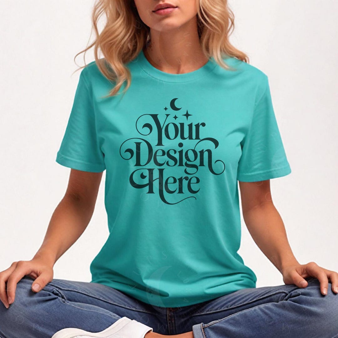 Teal Bella Canvas 3001 Shirt Mockup BC3001 Teal Shirt Mock-up Bella Tee ...