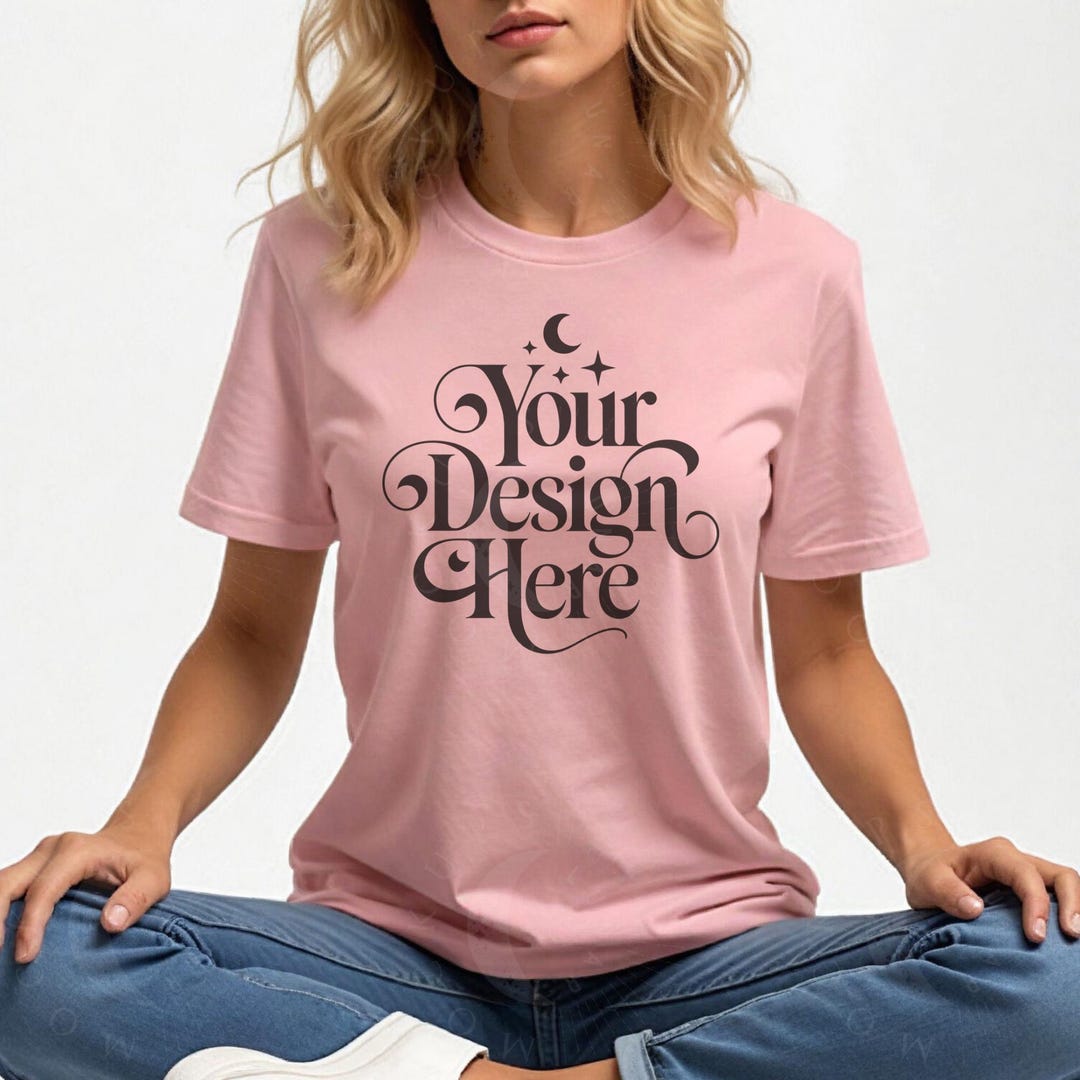 Pink Bella Canvas 3001 Shirt Mockup BC3001 Pink Shirt Mock-up Bella Tee ...