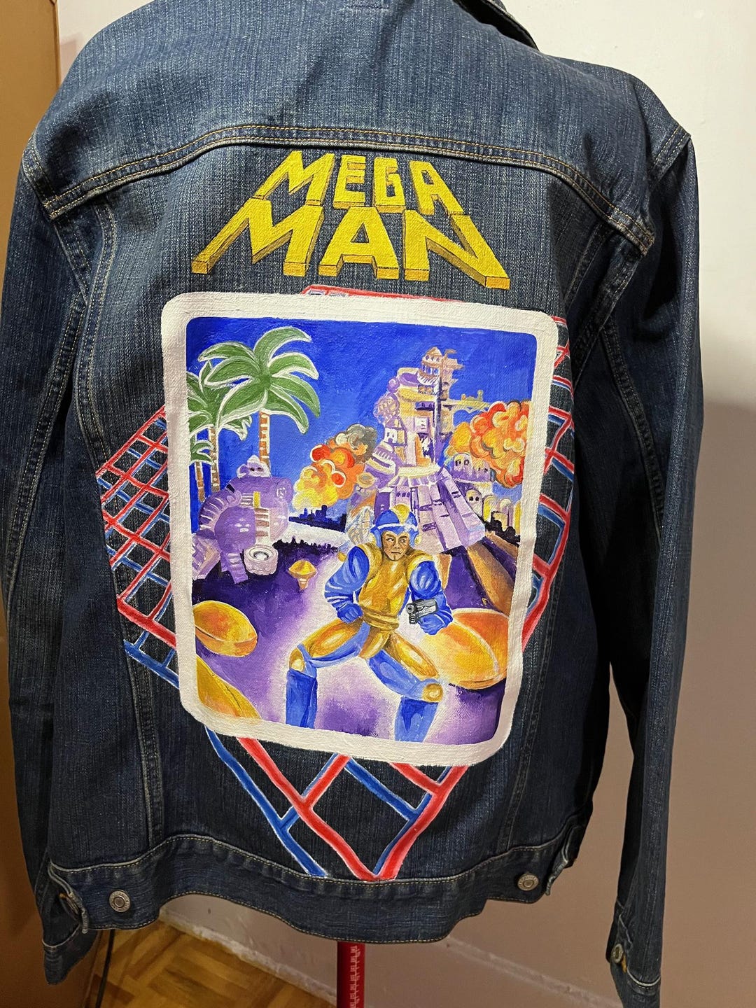Mega Man Retro Painted Denim Jacket- Men's Medium - Etsy