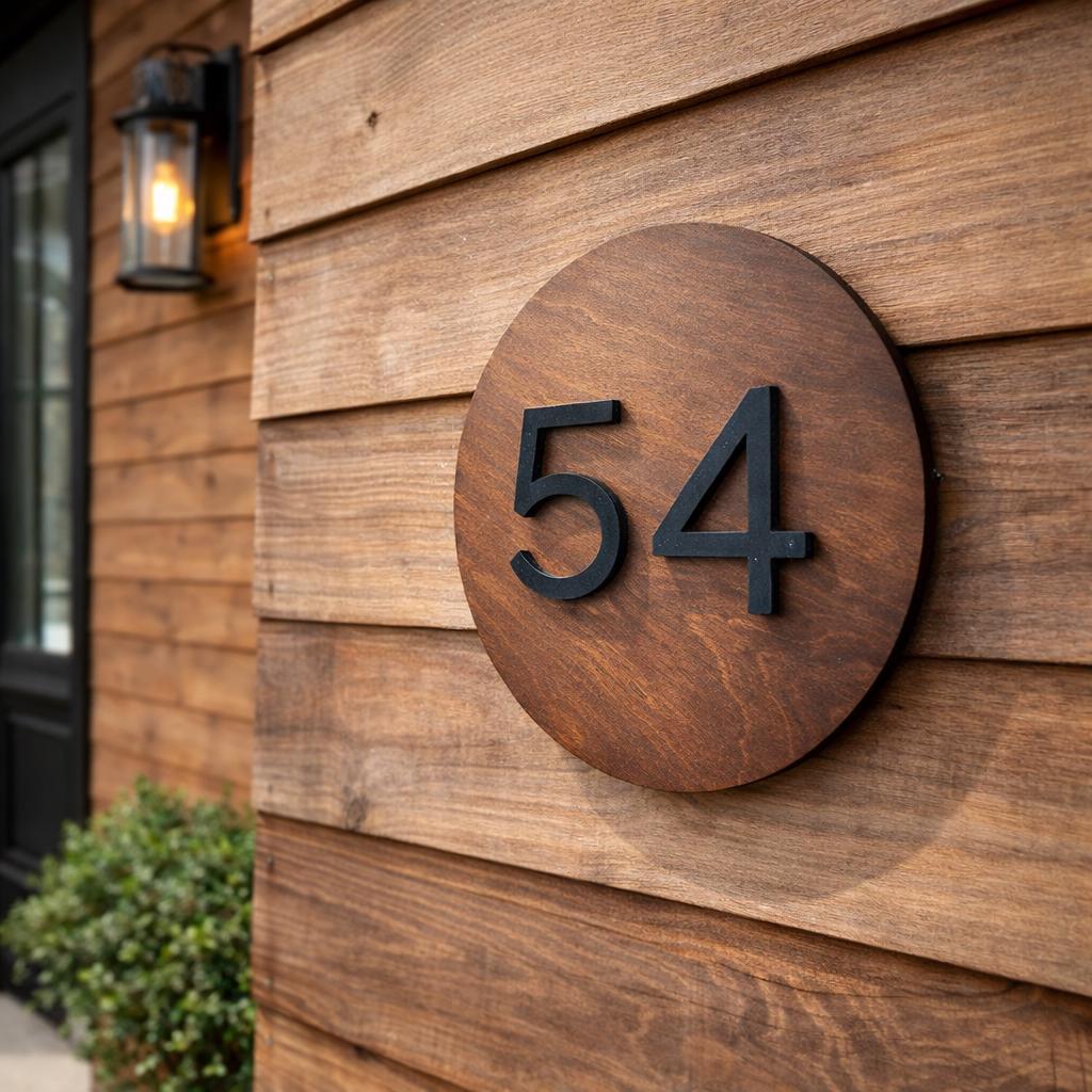 Custom Wood House Number Sign Round Modern Address Plaque Outdoor ...