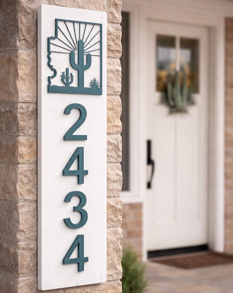 Arizona Desert Address Sign Vertical House Number Plaque Cactus Outdoor ...