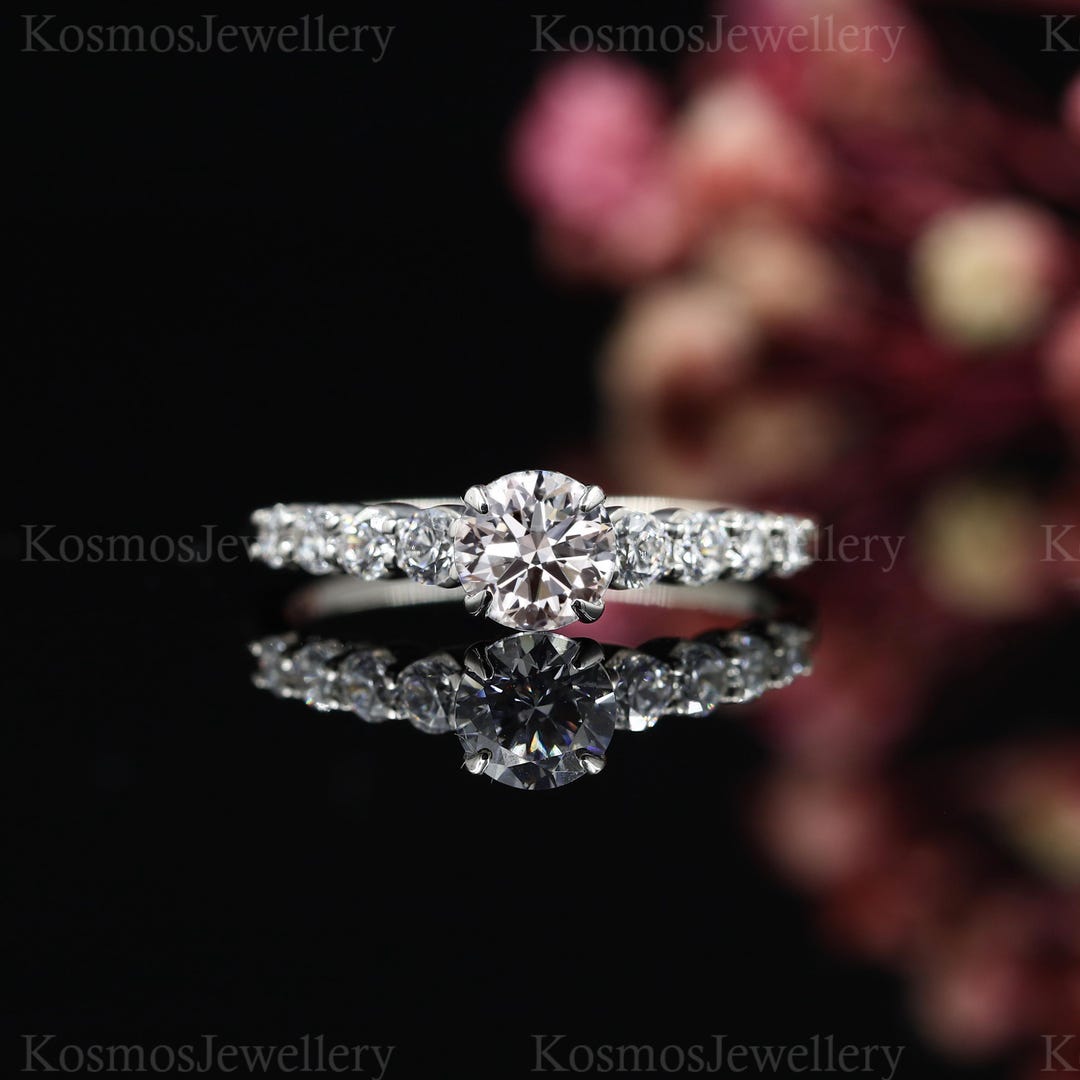 14K Solid Gold Round Engagement Ring Round Moissanite Ring Solitaire ...