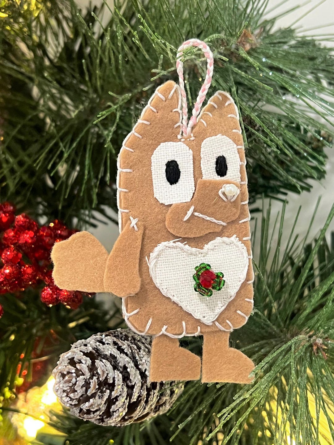 Bluey Inspired Christmas Gingerbread Style Felt Ornament OOAK Handsewn ...
