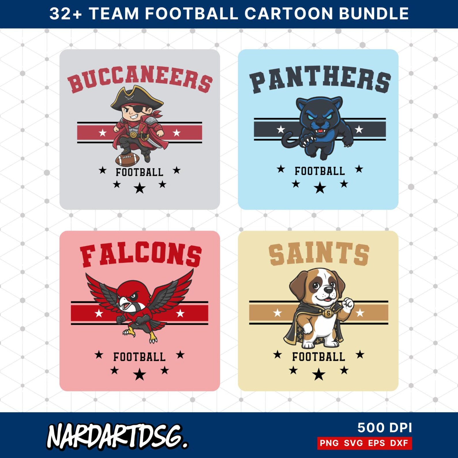 32+ Football Chibi Mascot Bundle Svg | Seahawks Bengals Bears Steelers ...