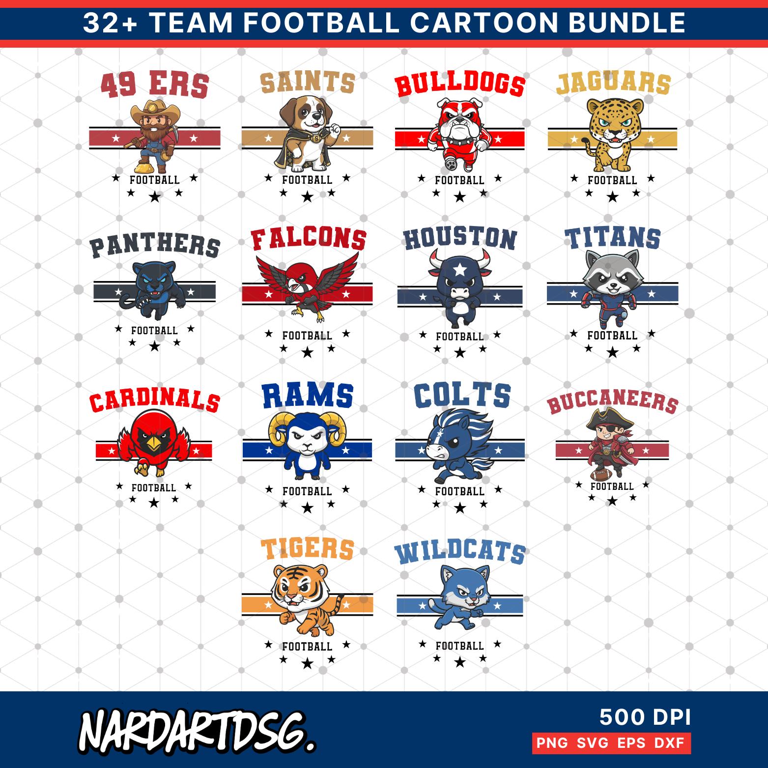 32+ Football Chibi Mascot Bundle Svg | Seahawks Bengals Bears Steelers ...
