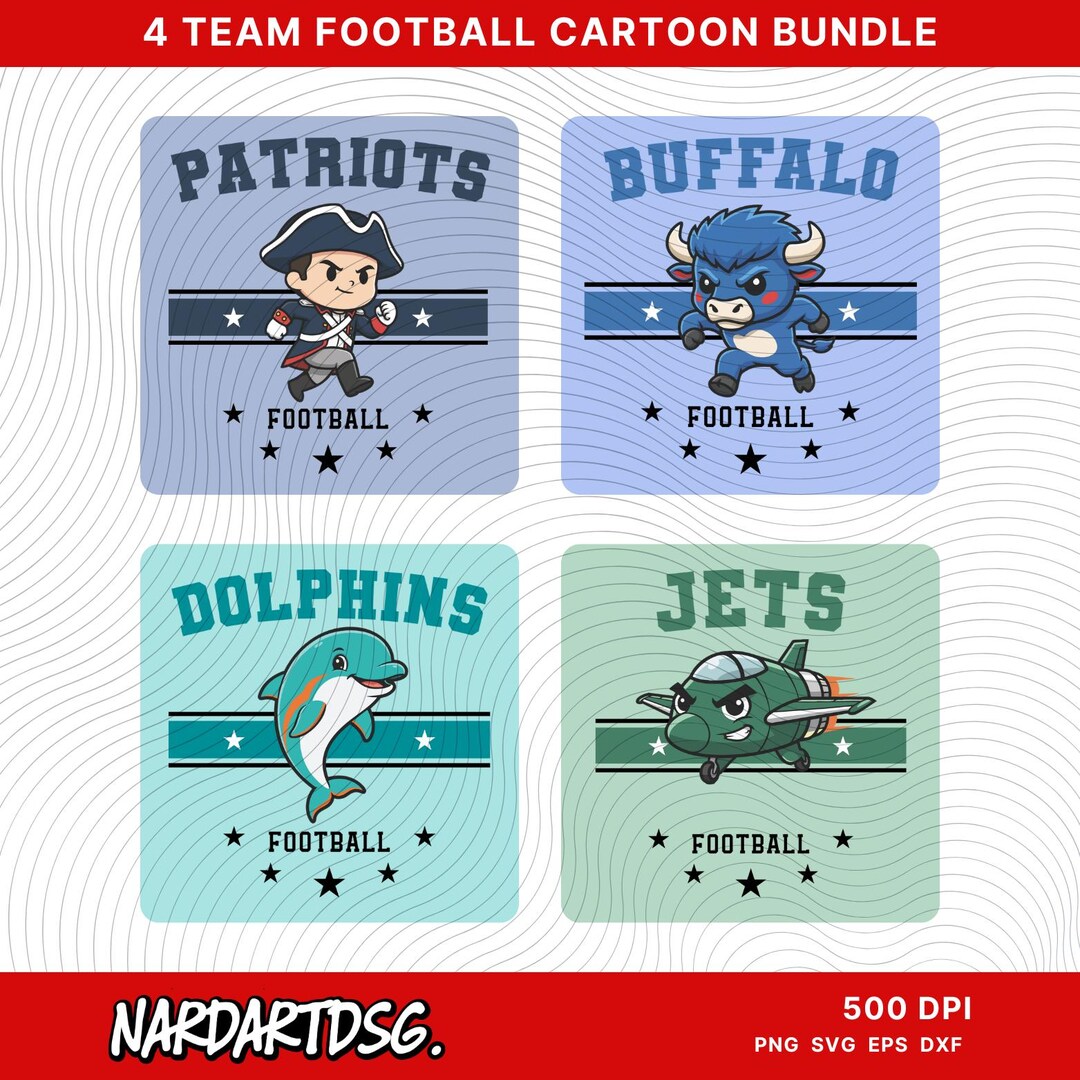 Football Team Mascot Chibi Bundle | Patriots, Bills, Dolphins, Jets ...