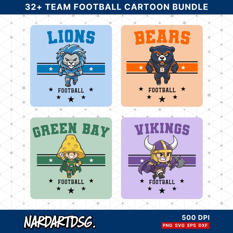 32+ Football Chibi Mascot Bundle Svg | Seahawks Bengals Bears Steelers ...