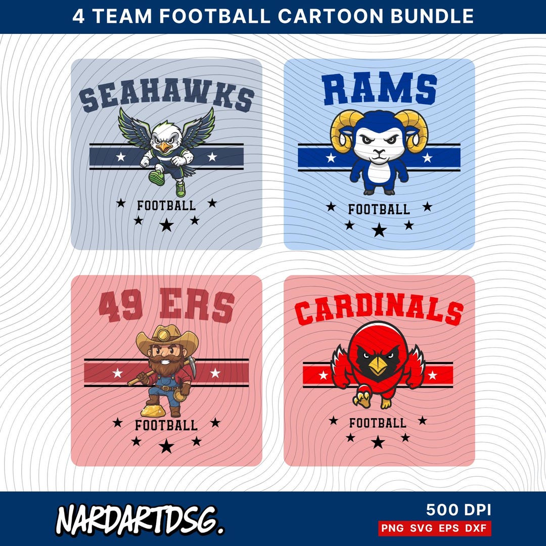 Football Team Chibi Mascot Bundle | Seahawks, Rams, 49ers, Cardinals ...