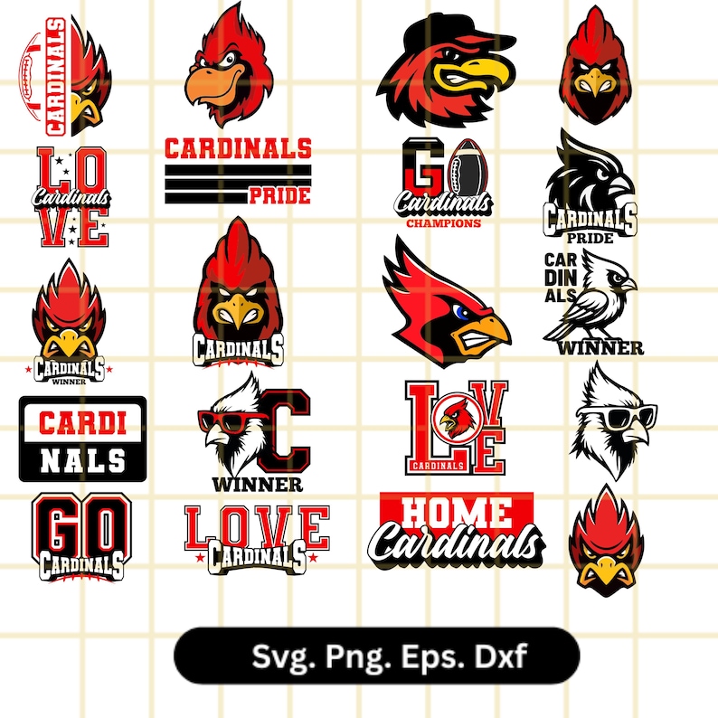 Cardinal Mascot SVG PNG Bundle, School Spirit Cut Files (digital ...