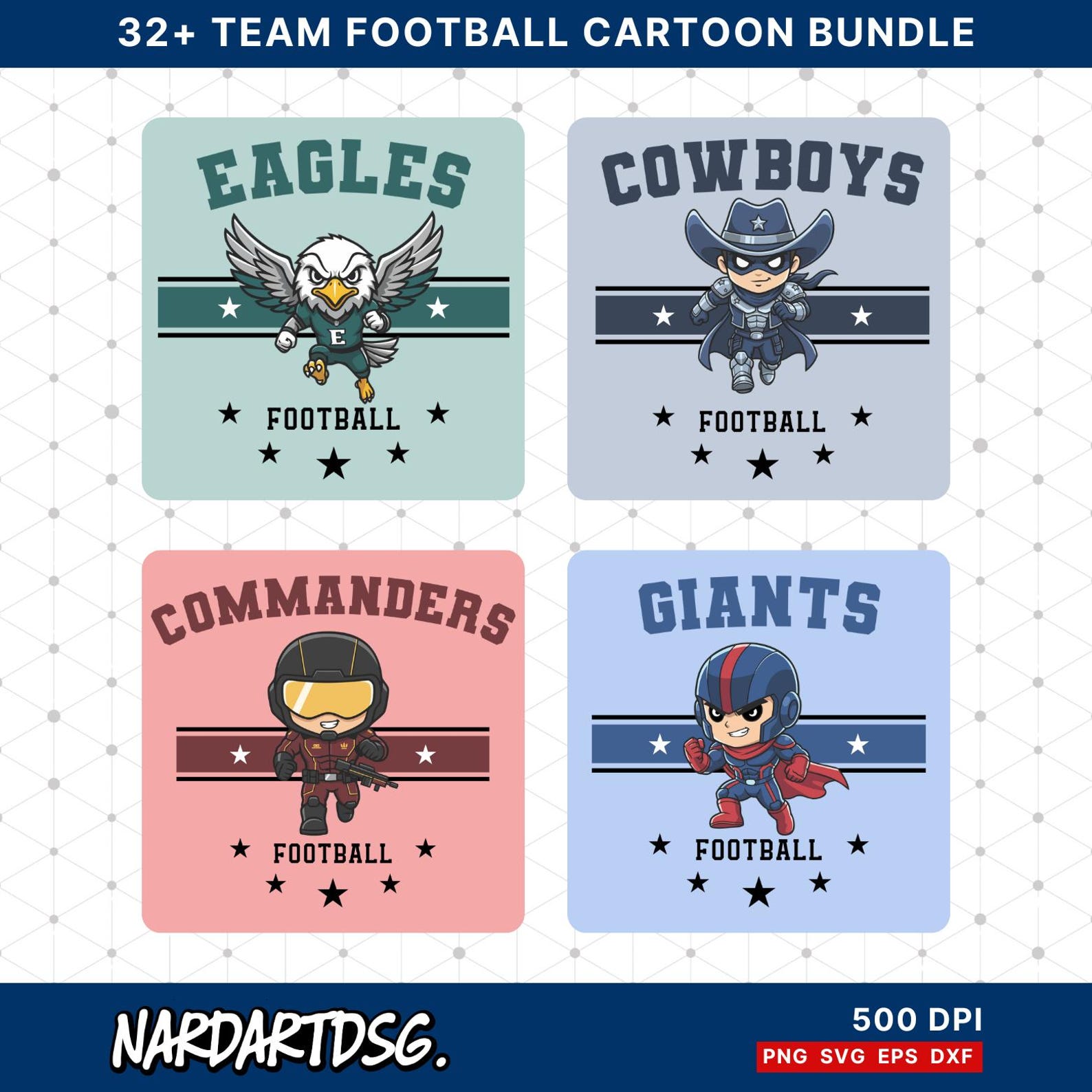32+ Football Chibi Mascot Bundle Svg | Seahawks Bengals Bears Steelers ...
