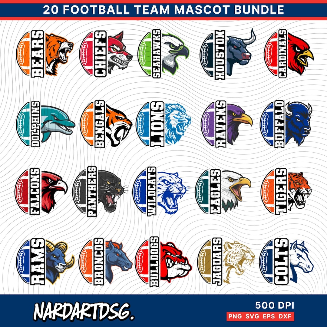 Animal Football Mascot Logos | 20 Team Designs (svg, Png, Eps, Dxf) - Etsy