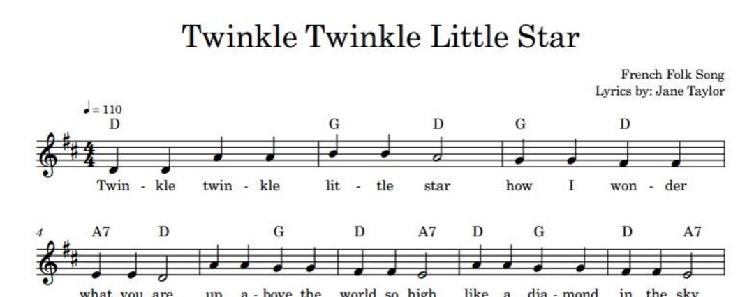 Twinkle Twinkle Little Star Lead Sheet for Guitar & Voice-music - Etsy ...