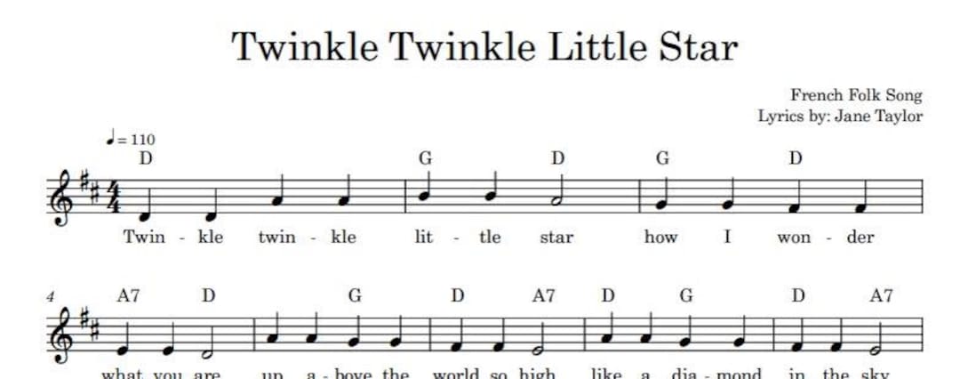 Twinkle Twinkle Little Star Lead Sheet for Guitar & Voice-music - Etsy