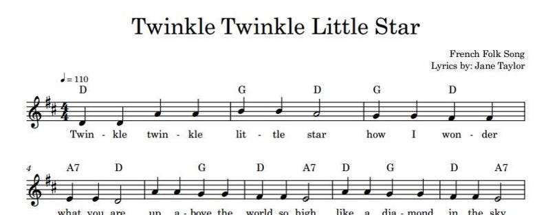 Twinkle Twinkle Little Star Lead Sheet for Guitar & Voice-music - Etsy