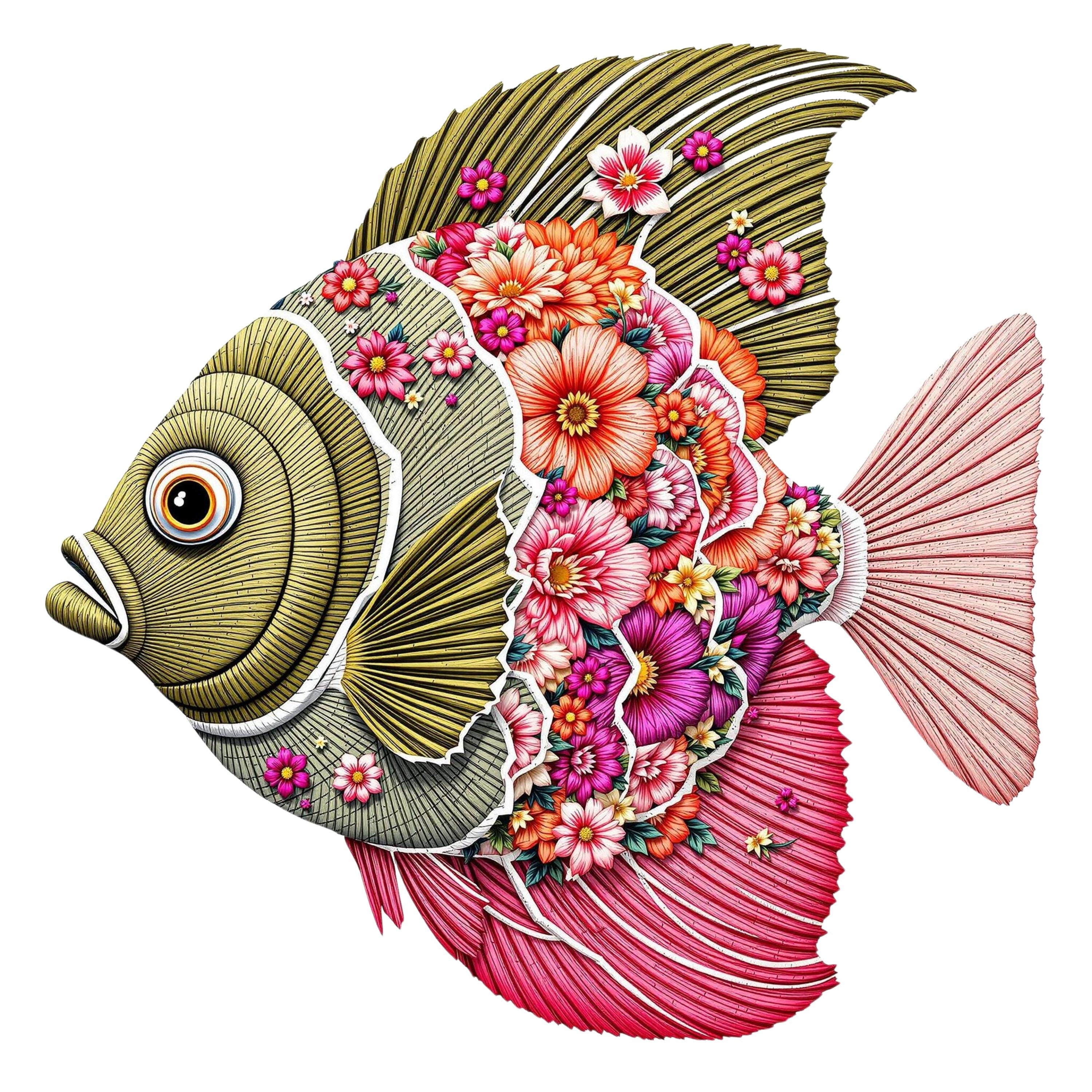 Floral Angelfish PNG, Digital Download, Fish Art Printable, Colorful ...