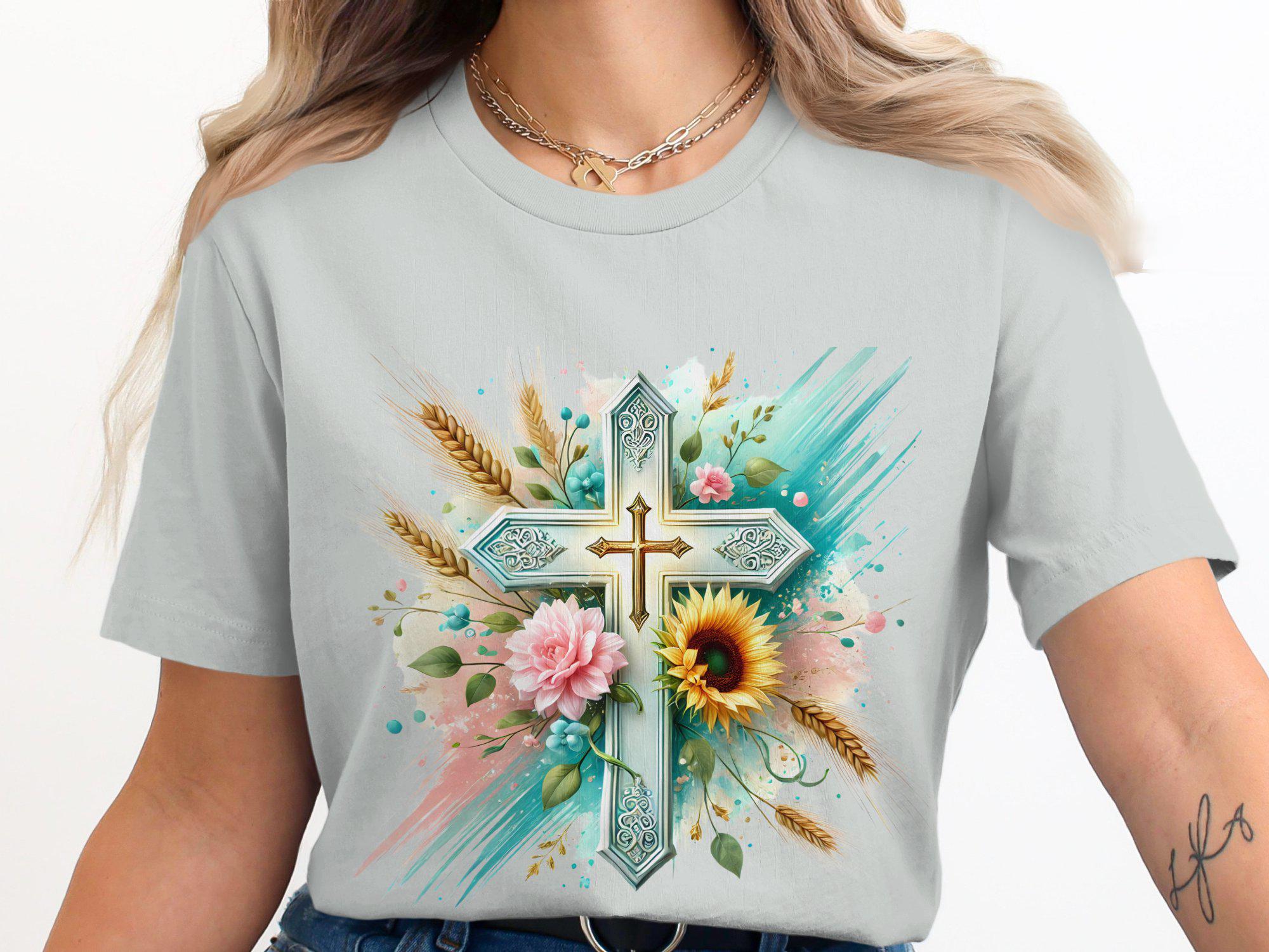 Religious Cross With Floral Design, Vintage Cross Digital Art ...