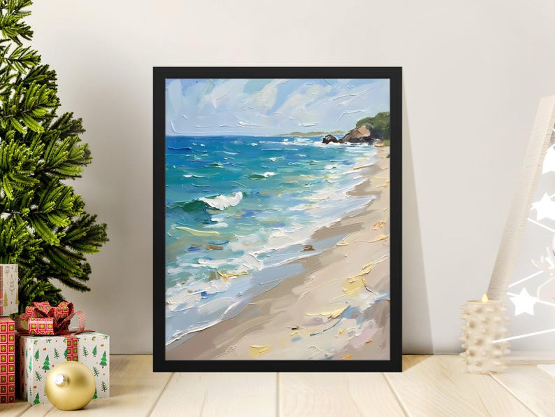 Ocean Beach Sketch Digital Wall Art, Coastal Landscape Printable Art ...