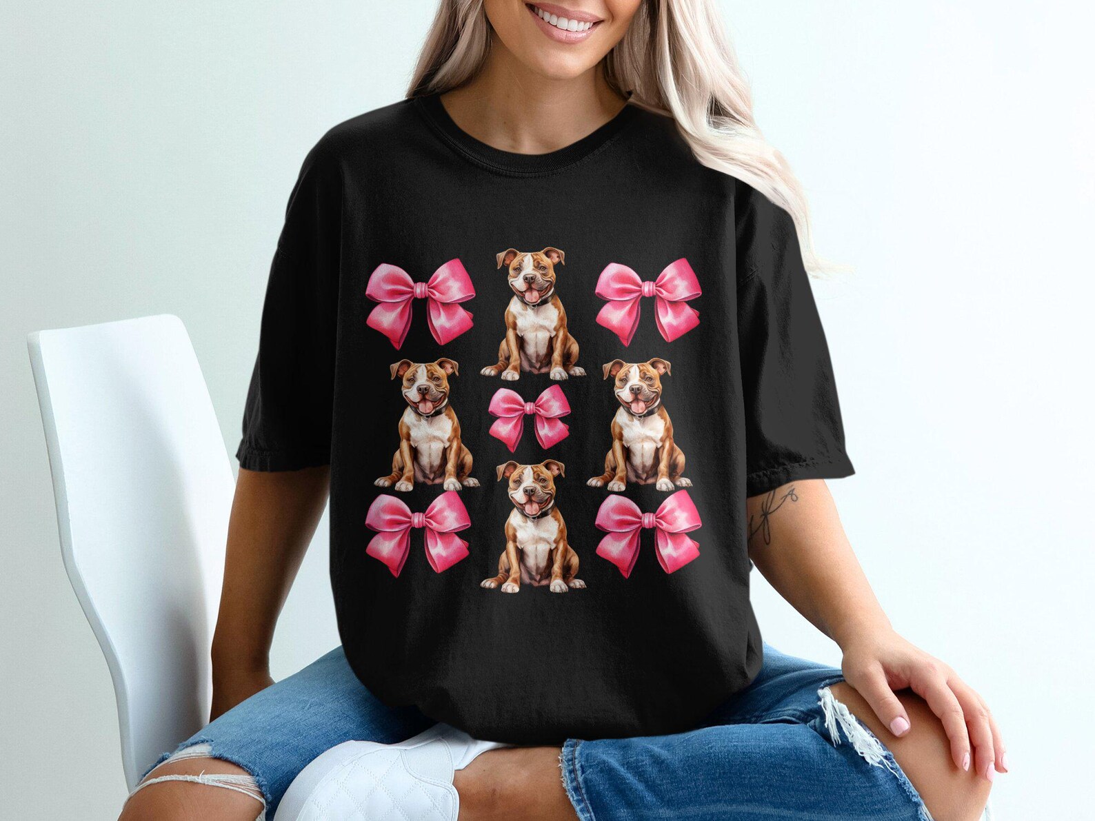 Cute Bulldog Puppy With Pink Bows Digital Art, Dog Lover Printable Wall ...