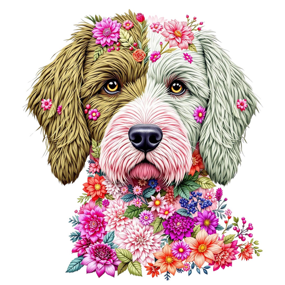 Floral Dog PNG, Cute Puppy Clipart, Dog With Flowers, Pet Portrait ...