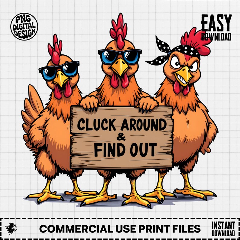 Cluck Around and Find Out Chicken Clipart PNG, Funny Farm Animal Meme ...