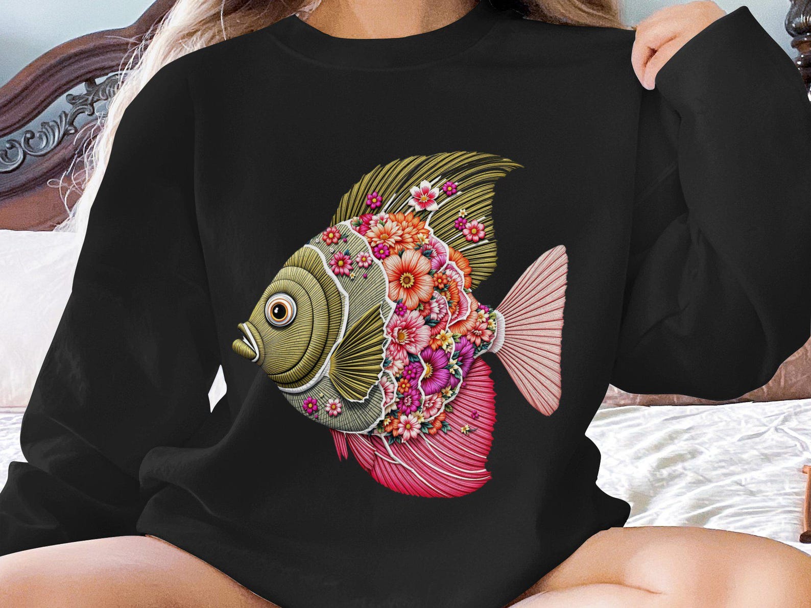 Floral Angelfish PNG, Digital Download, Fish Art Printable, Colorful ...