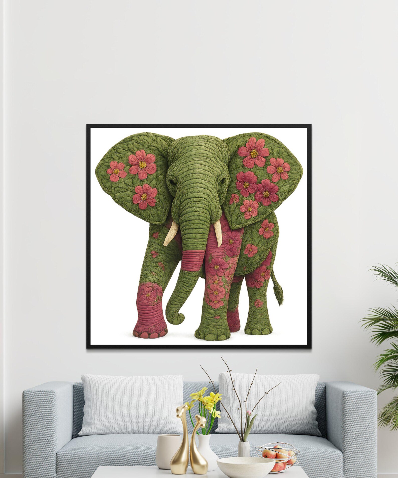 Green Floral Elephant PNG, Digital Download, Animal Art Print ...