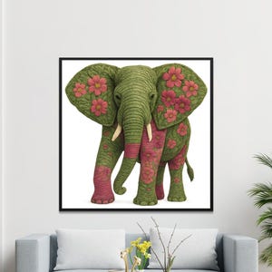 Green Floral Elephant PNG, Digital Download, Animal Art Print ...
