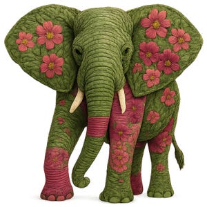 Green Floral Elephant PNG, Digital Download, Animal Art Print ...