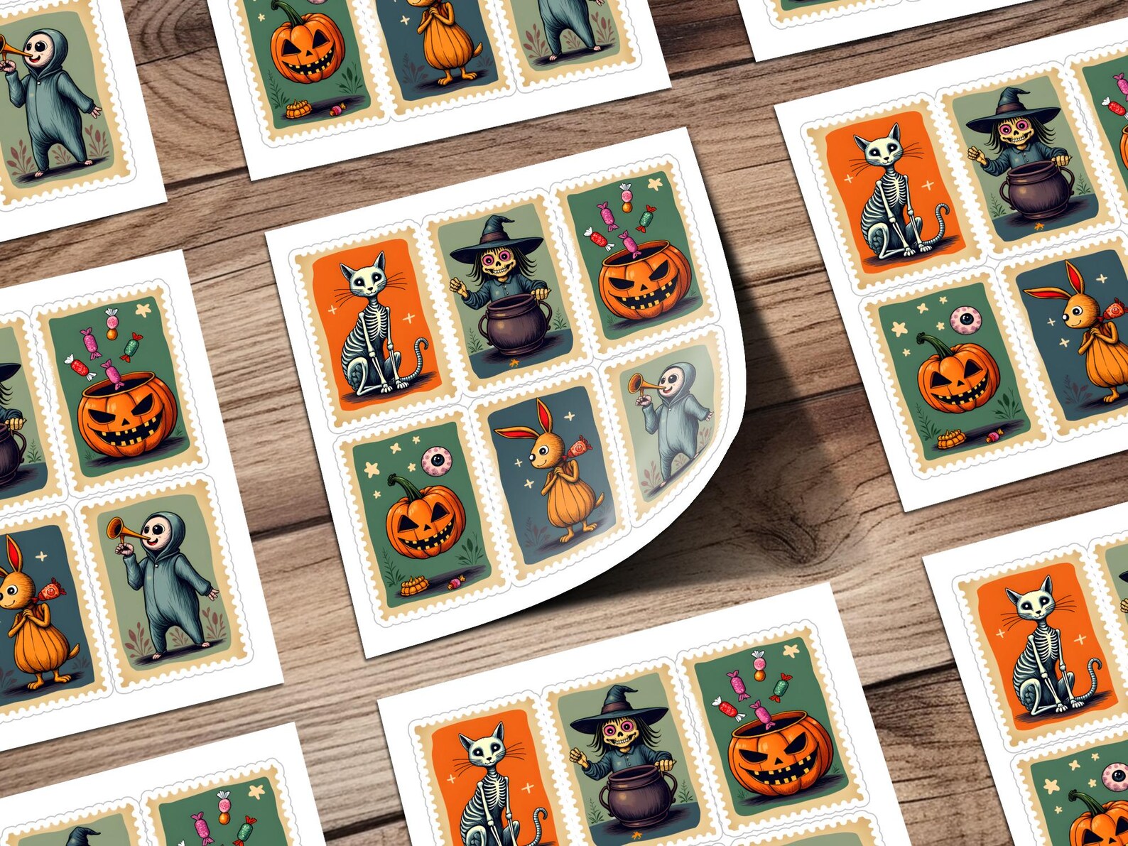 Halloween Digital Stamps, Printable PNG, Spooky Postcards, Cute ...