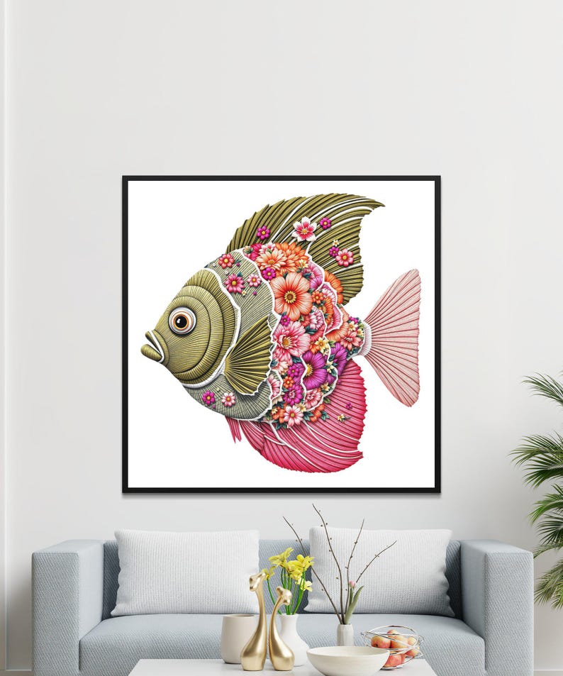 Floral Angelfish PNG, Digital Download, Fish Art Printable, Colorful ...