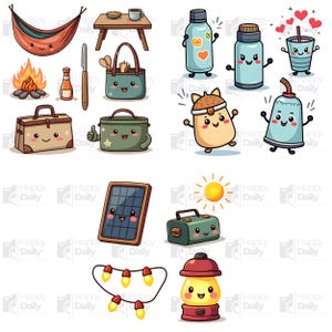 Cartoon Camping Gear Digital Clipart Bundle, Cute Camp Illustrations ...
