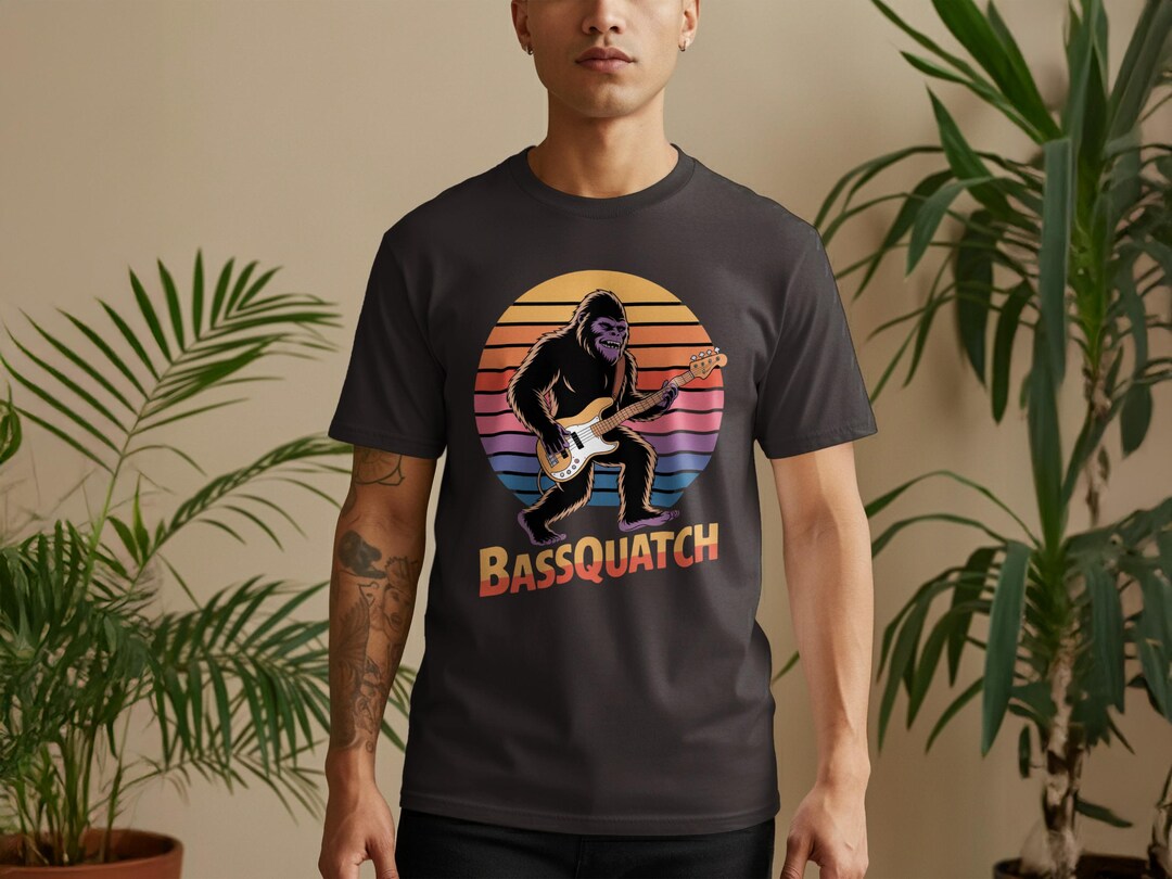 Retro Bassquatch T-shirt, Vintage Bigfoot Guitar Graphic Tee, Funny ...