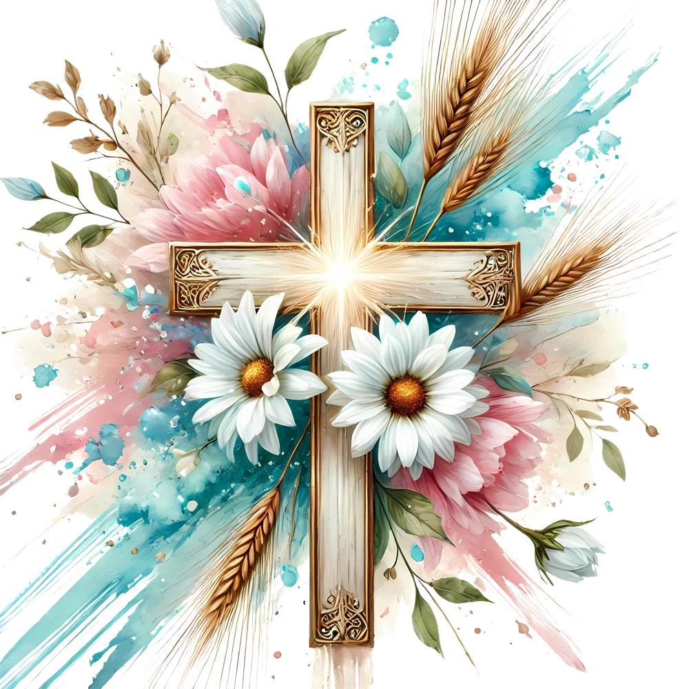 Floral Cross Watercolor Art, Christian Digital Print, Faith Wall Decor ...