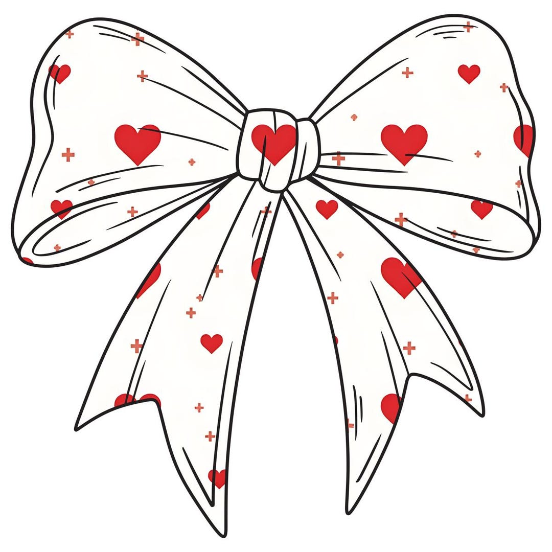 Digital Bows With Hearts, Bows Lover Gift, Cute Bows Art, Ribbon Bows ...