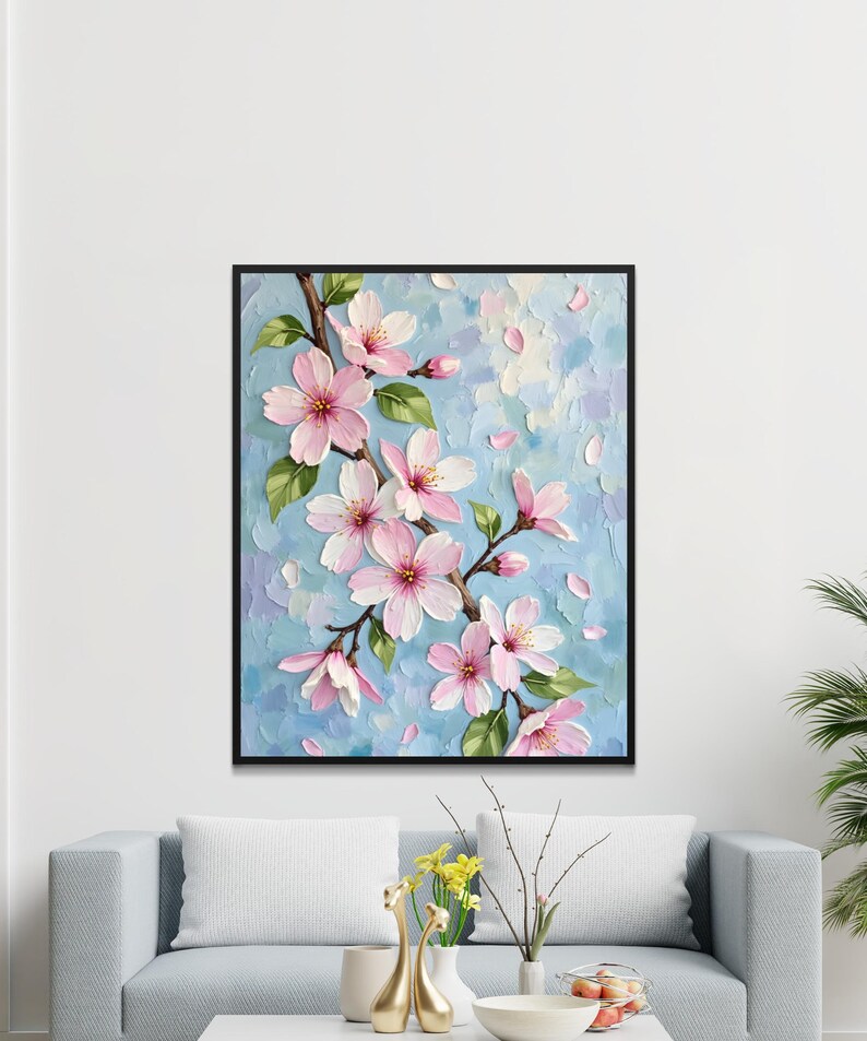 Cherry Blossom Digital Art, Oil Paint Style Print, Floral Wall Art ...