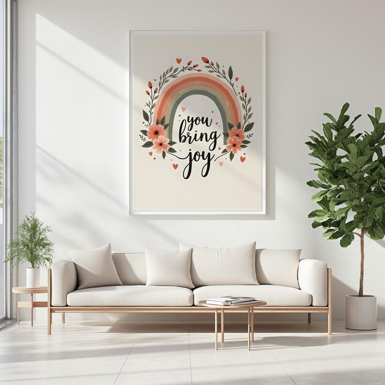 Boho Rainbow Printable Nursery Wall Art Girl | Floral Rainbow Decor ...