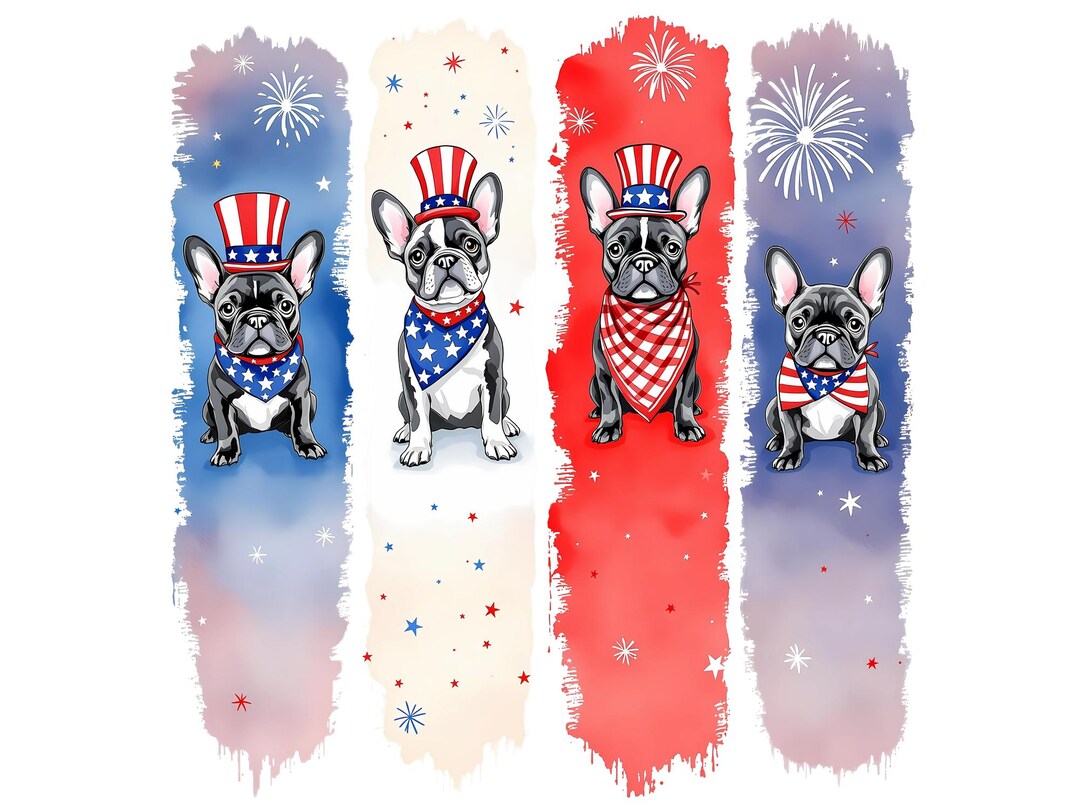 Patriotic French Bulldog Digital Art, 4th of July Dog Art Printable ...